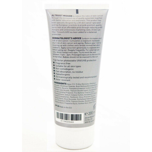 Altruist Dermatologist Sunscreen SPF 30 high UVA Sun Screen 200ml Sun ...