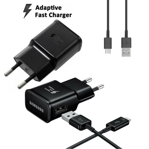 (Plug Head And Cable Only) Official Samsung 2 Pin EP-TA200 Black Fast ...