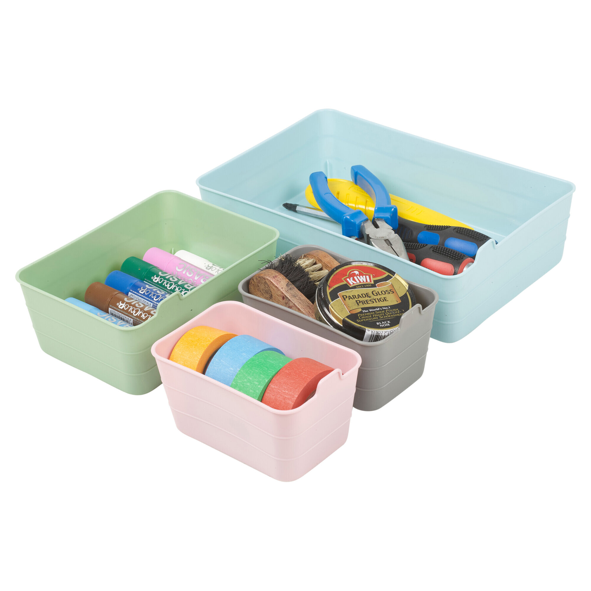 Set of 4 Coloured Plastic Storage Box Organiser Container Home Office ...