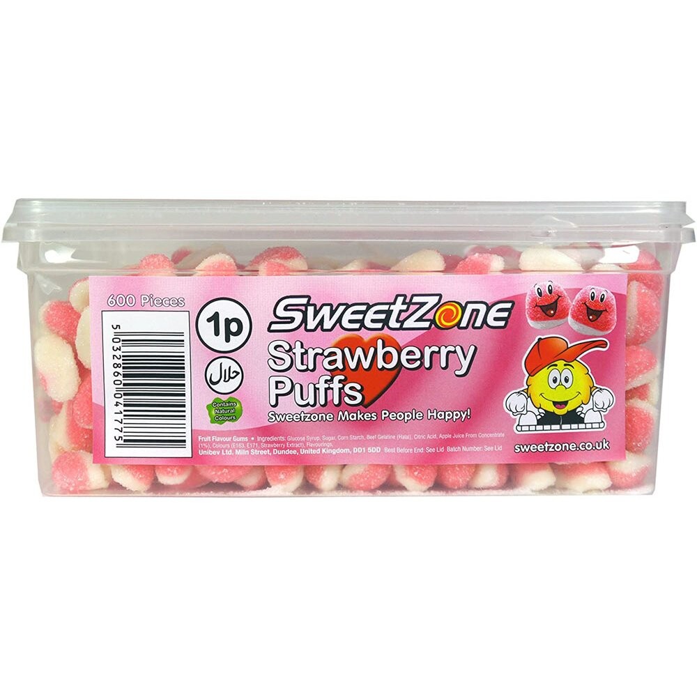 SweetZone Strawberry Puffs 740g Tub of HMC Approved 100% Halal Sweets ...