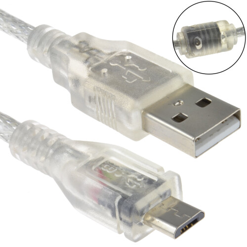 kenable CLEAR USB 2.0 A To MICRO B Data and Charging Cable 24AWG 3m ...
