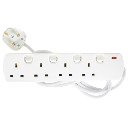4 Gang Individually Switched UK Mains Power Extension Strip 2m Cable on ...