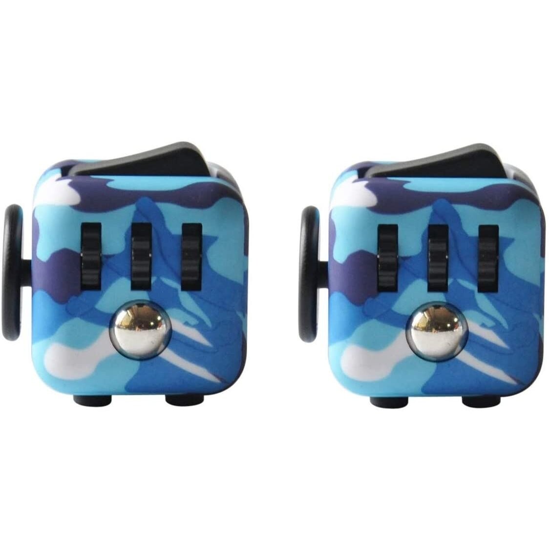 Am Bulan 2 Pack Toy Fidget Dice Cube - Two Fun Blue Camo Fidget Blocks ...