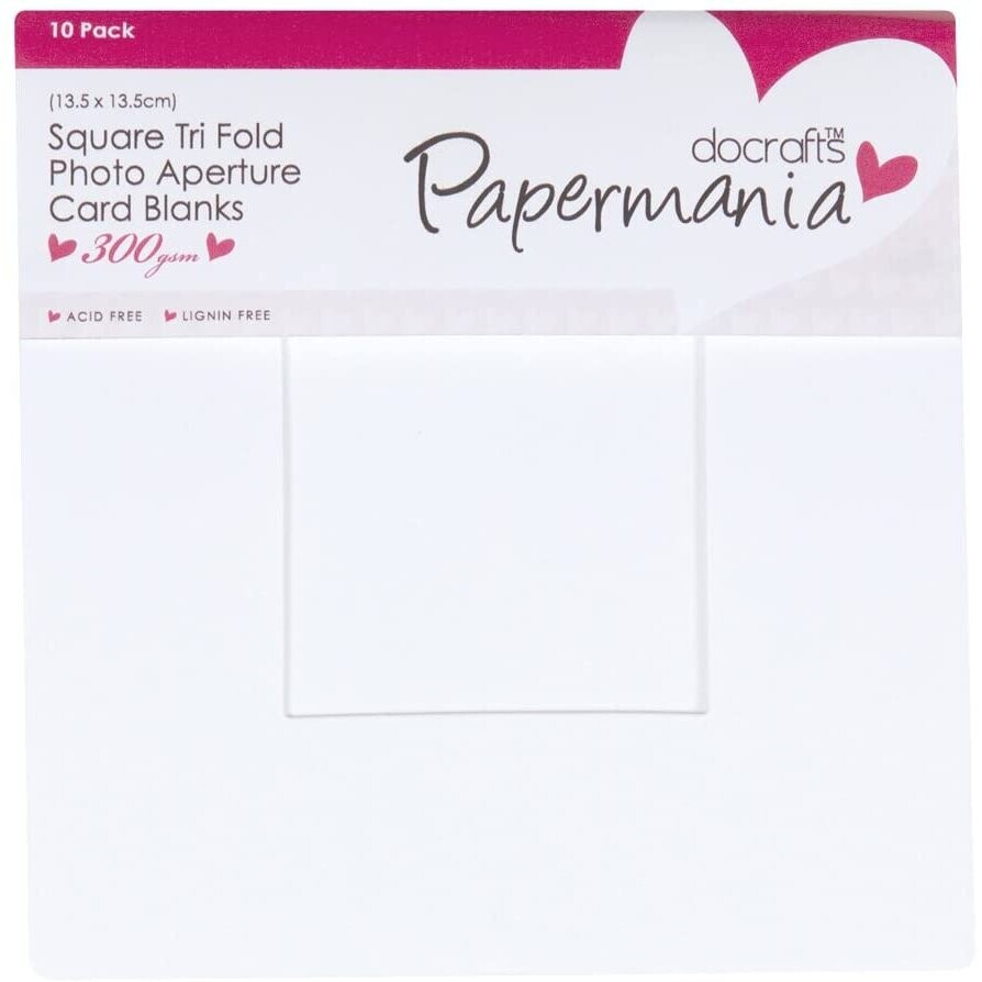 Papermania 300 GSM Square Tri Fold Window Aperture Card Blanks and Envelopes, Pack of 10, White ...