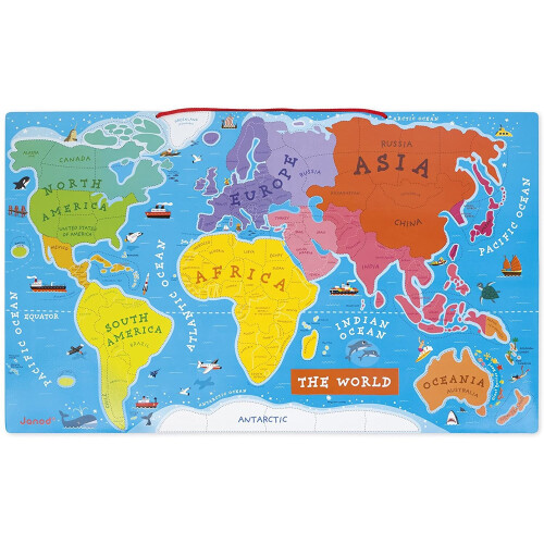 Janod J05504 Wooden Magnetic World Map Puzzle 92 pieces, English ...