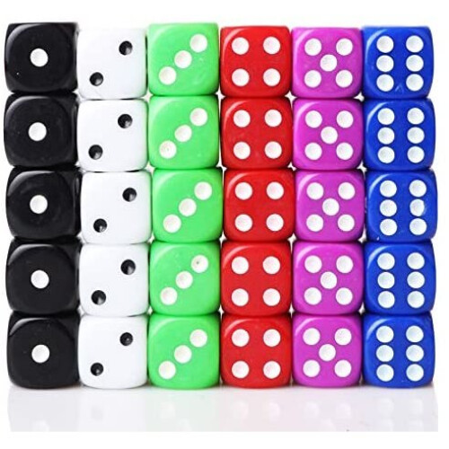 ODSPTER 30 Pack Solid 6-Sided Game Dice 5 Sets 6 Colours Spot Dice Set ...