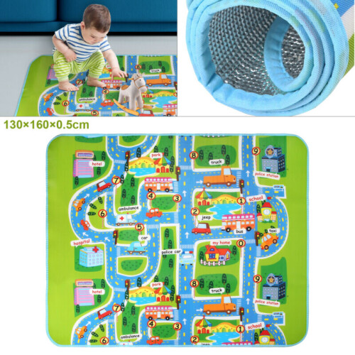 Children's Road Map Kids Play Mat Race Car Rug Runner Nursery Home ...
