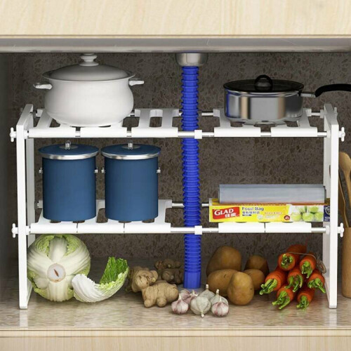 RACK ORGANISER ADJUSTABLE REMOVABLE UNDER SINK STORAGE TIDY SHELF on OnBuy