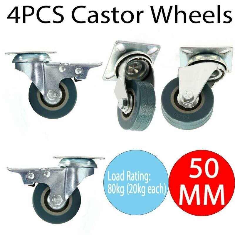 4 x 50mm Heavy Duty Rubber Swivel Castor Wheels Trolley Furniture Ca on ...