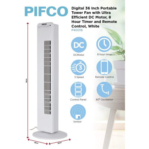 Pifco P40016 Digital 36" Tower Fan/Purifier Ultra-Efficient DC Motor on ...