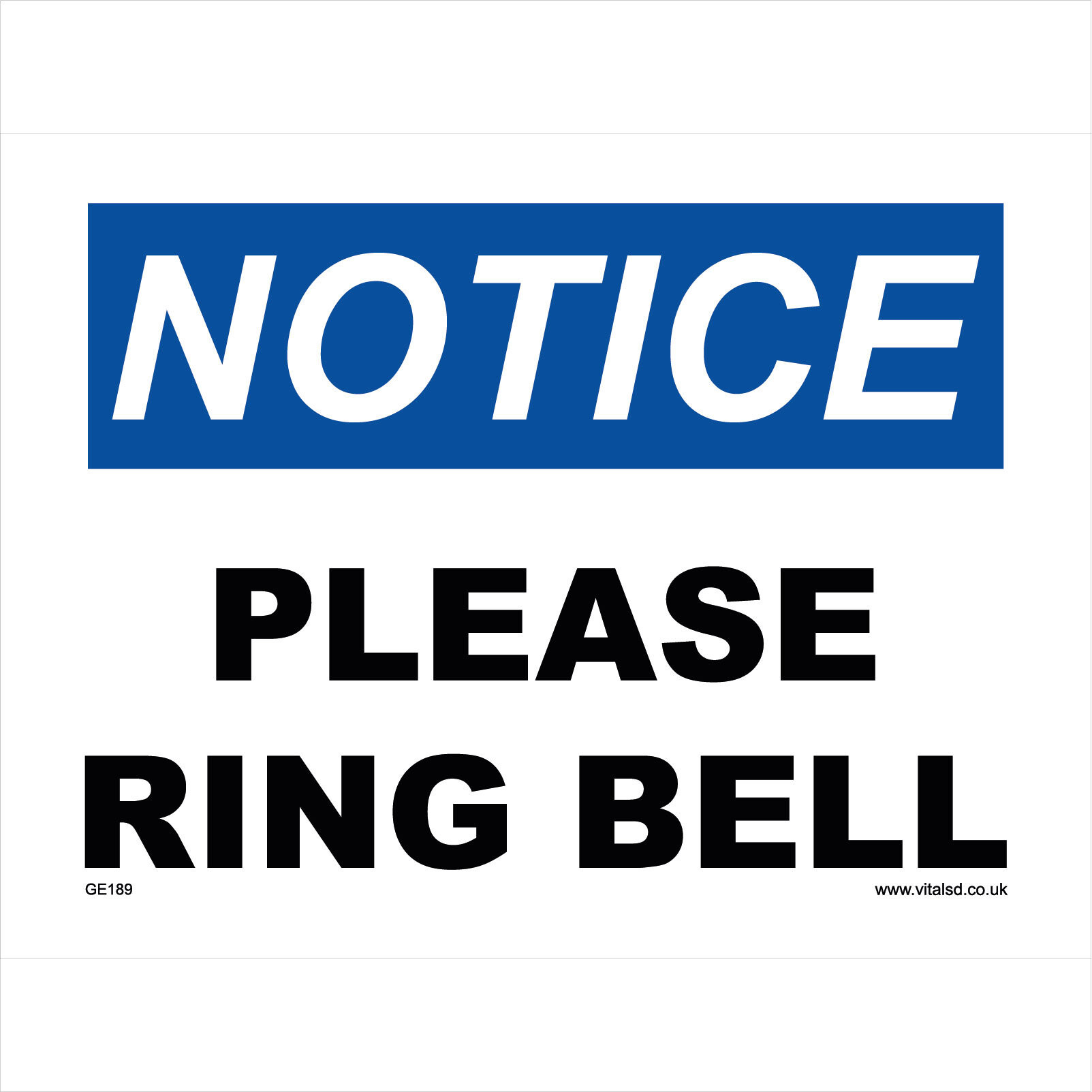 (300 x 200mm - 12 x 8, 1mm Pvc Foamex) GE189 Notice Please Ring Bell ...