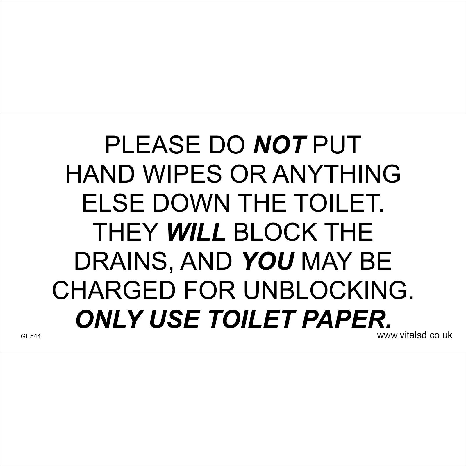 (200 x 100mm - 8 x 4, 1mm Pvc Foamex) GE544 Do Not Put Wipes Or ...