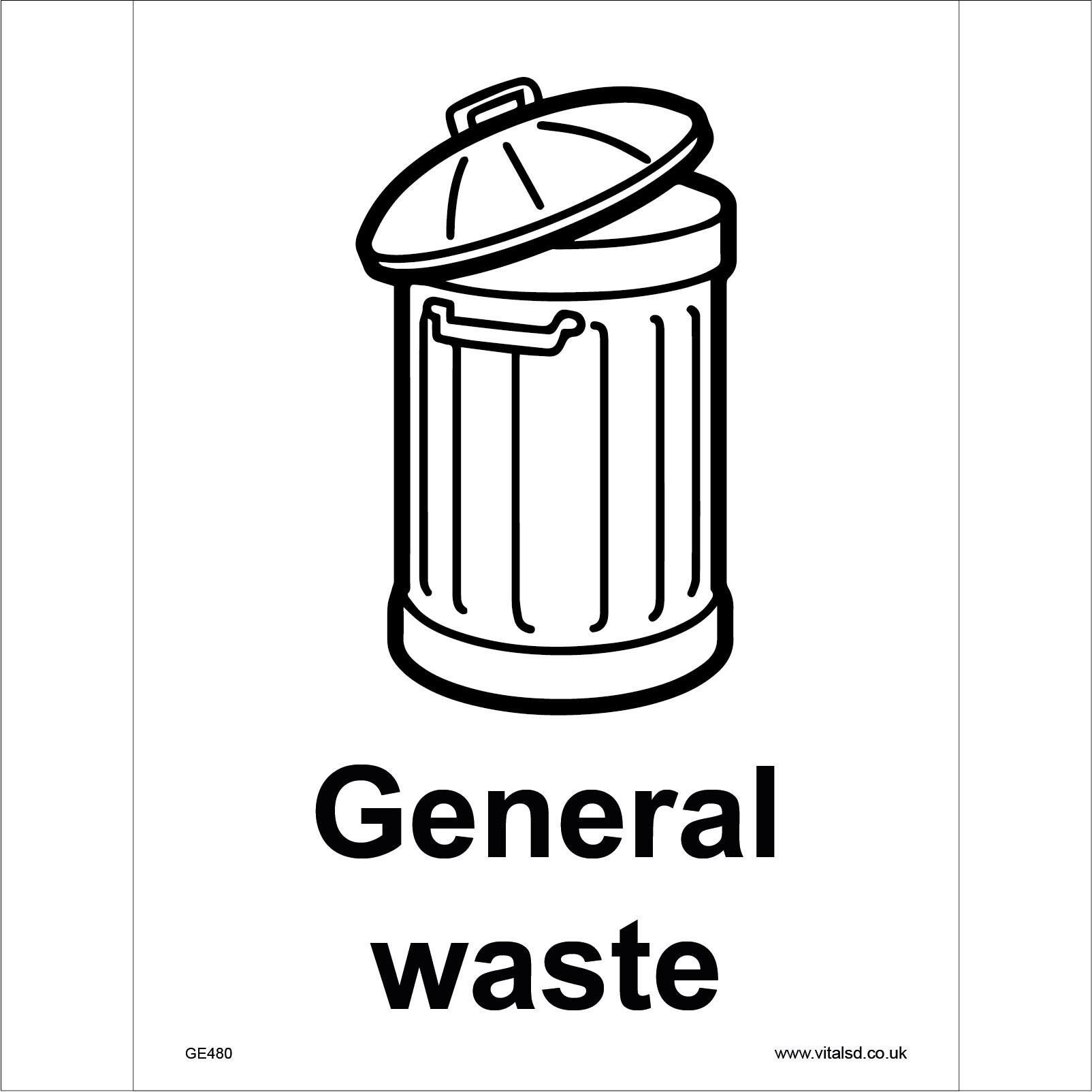 (450 x 600mm - 18 x 24, 1mm Pvc Foamex) GE480 General Waste SIGN ...
