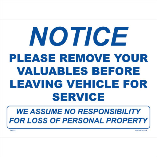 (600 x 450mm - 24 x 18, 1mm Pvc Foamex) GE112 Remove Valuables Before ...