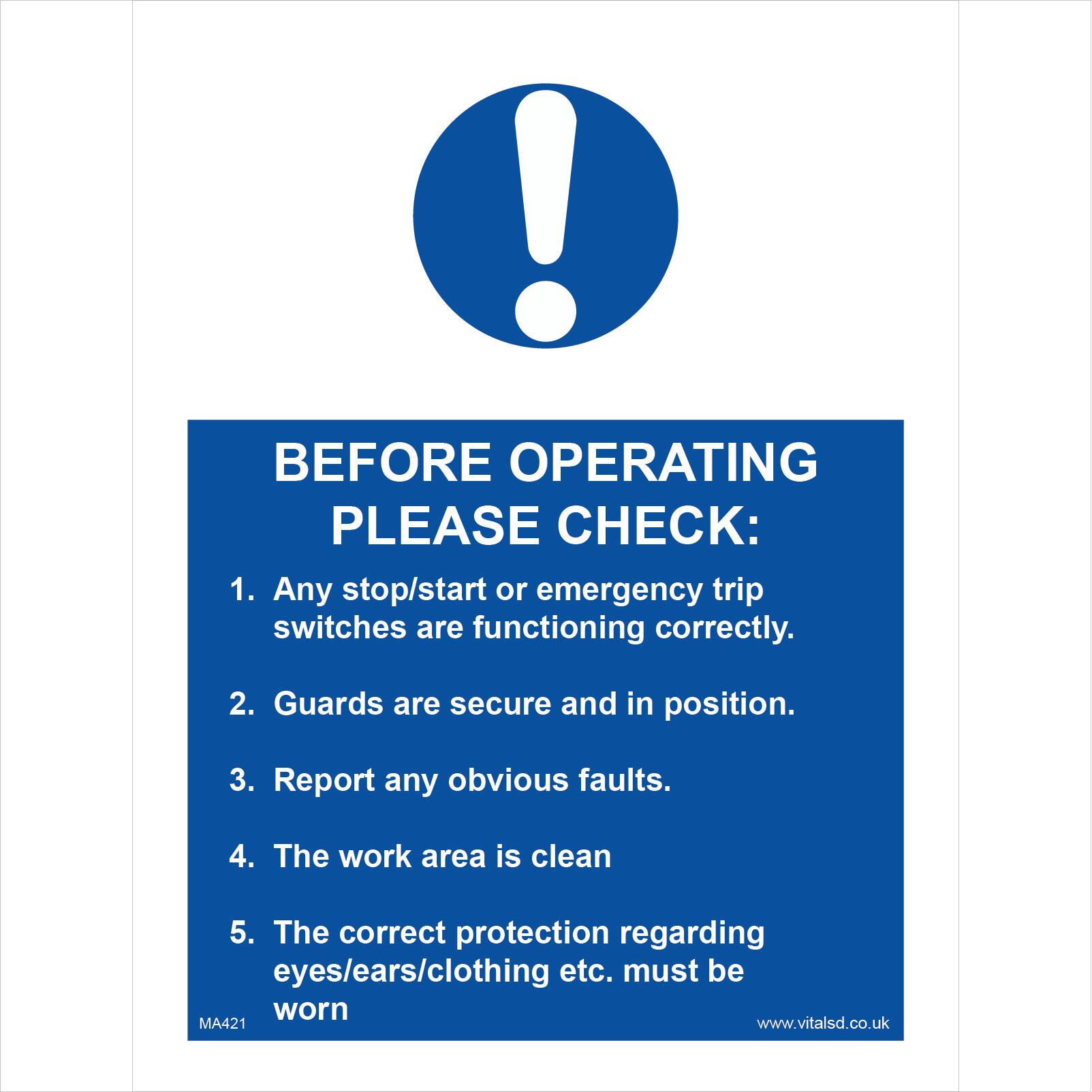 MA421 Before Operating Please Check SIGN ppe health safety factory ...