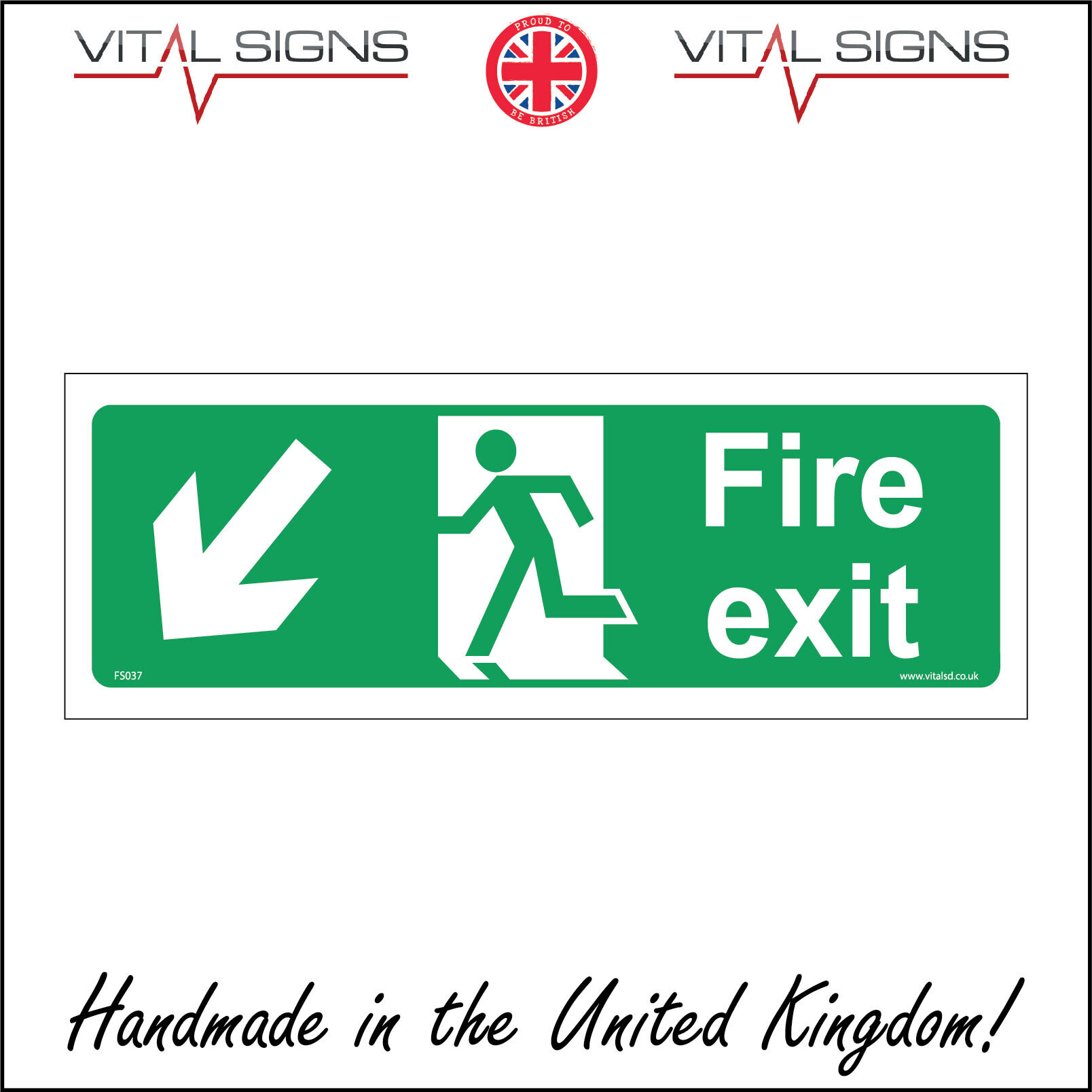 (150 x 50mm - 6 x 2, Magnetic - Vehicle Grade) FS037 Fire Exit Left ...