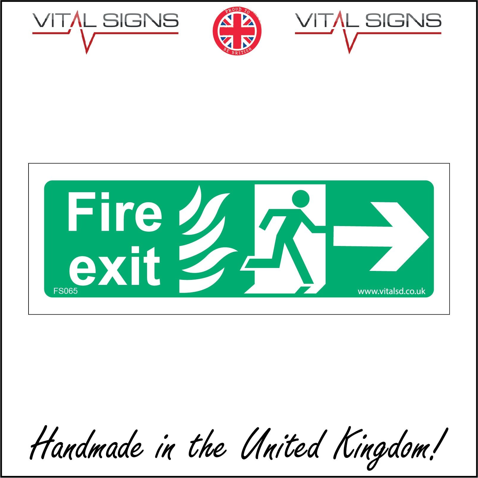 (300 x 100mm - 12 x 4, 1mm Pvc Foamex) FS065 Fire Exit Right Arrow SIGN ...