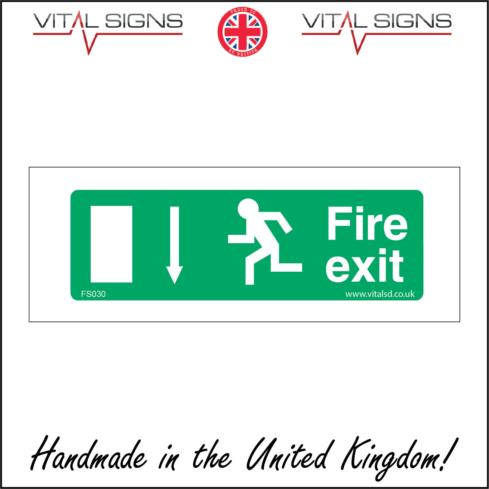 (150 x 50mm - 6 x 2, 1mm Pvc Foamex) FS030 Fire Exit Below Arrow SIGN ...