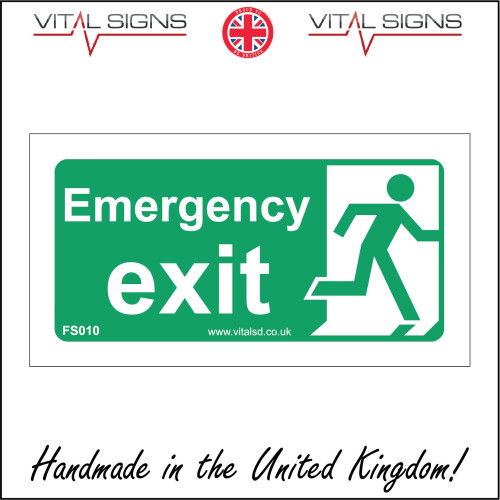 (600 x 300mm - 24 x 12, 1mm Pvc Foamex) FS010 Emergency Exit Right SIGN ...