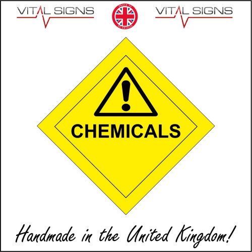 (100 x 100mm - 4 x 4, Sticker / Sav - White Background) CHEMICALS SIGN ...