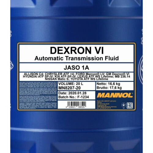 MANNOL 20L GM DEXRON VI 6 Automatic Transmission Fluid ATF Ford Mercon ...