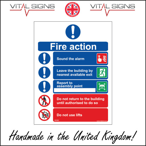 (400 x 600mm - 16 x 24, Dibond / Composite Aluminium) FIRE ACTION SIGN ...