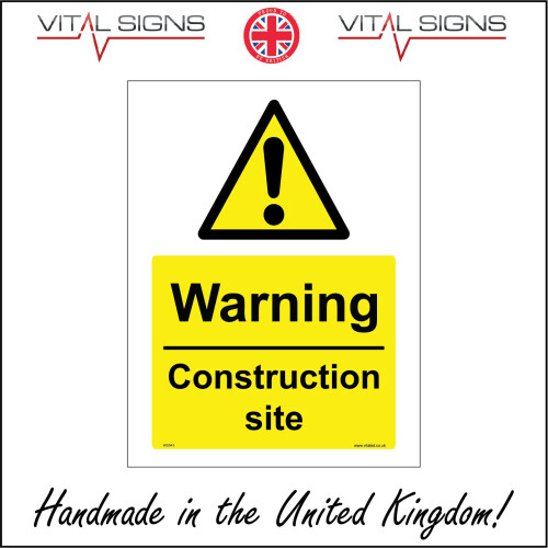 (400 x 600mm - 16 x 24, Sticker / Sav - White Background) WARNING CONSTRUCTION SITE SIGN WS543 ...