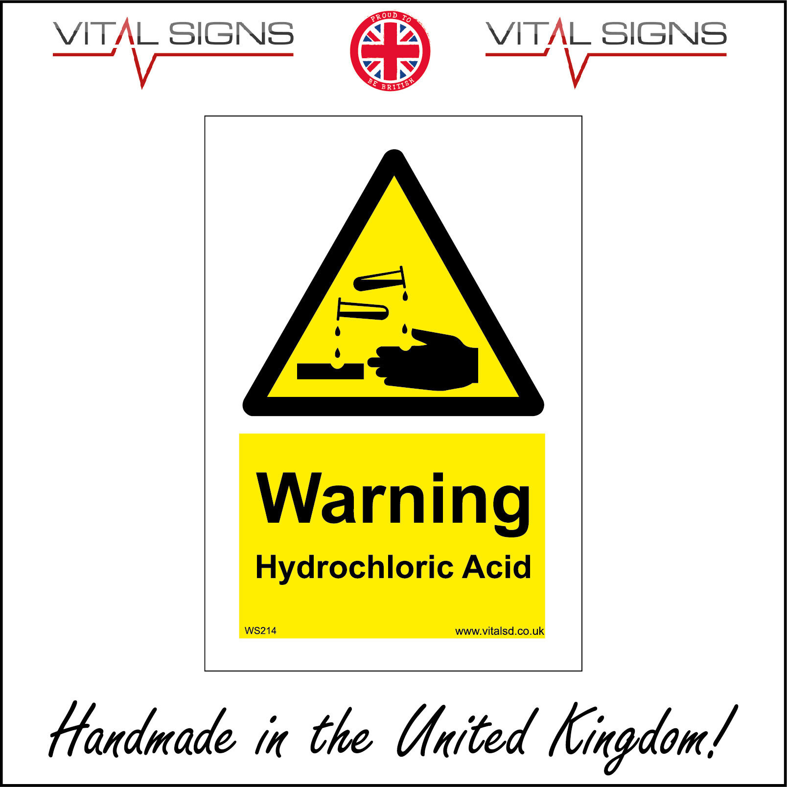 (150 x 200mm - 6 x 8, 1mm Pvc Foamex) WARNING HYDROCHLORIC ACID SIGN ...