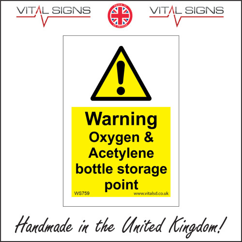 (150 x 200mm - 6 x 8, 1mm Pvc Foamex) WARNING OXYGEN & ACETYLENE BOTTLE ...