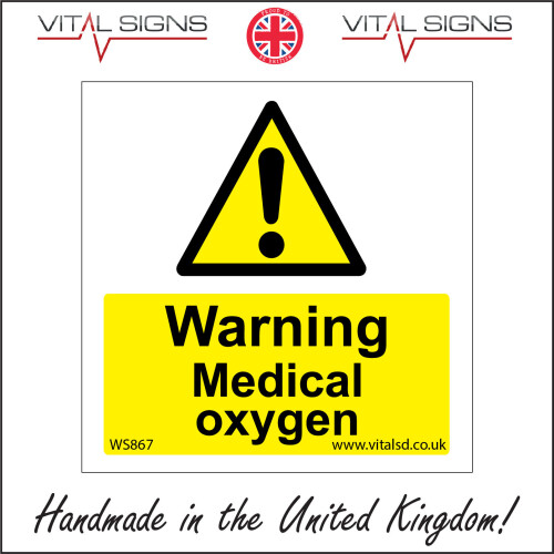 (100 x 100mm - 4 x 4, Magnetic - Vehicle Grade) WARNING MEDICAL OXYGEN ...