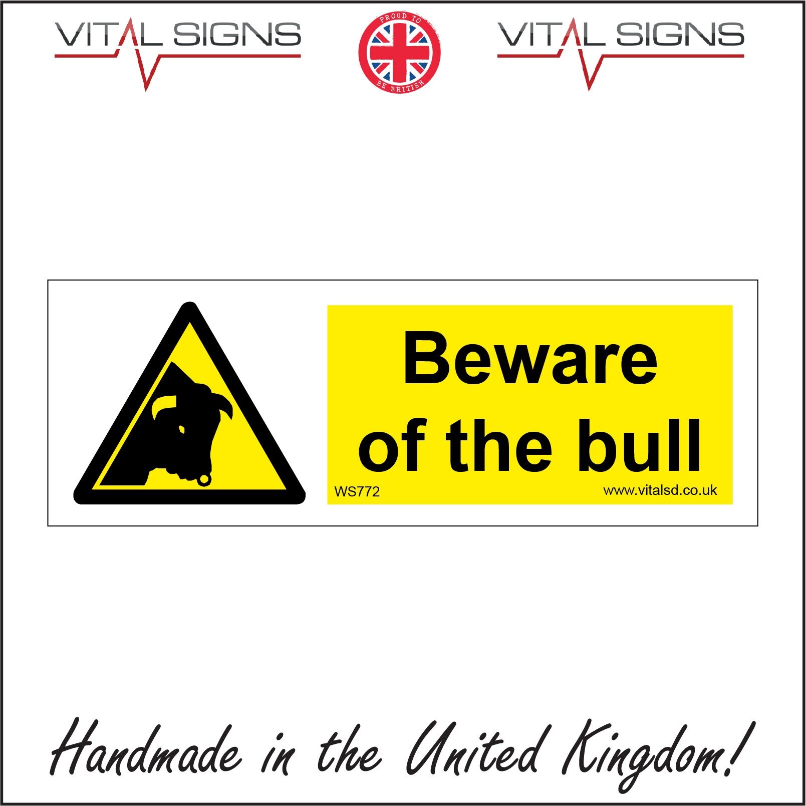 (150 x 50mm - 6 x 2, 1mm Pvc Foamex) BEWARE OF THE BULL SIGN WS772 ...