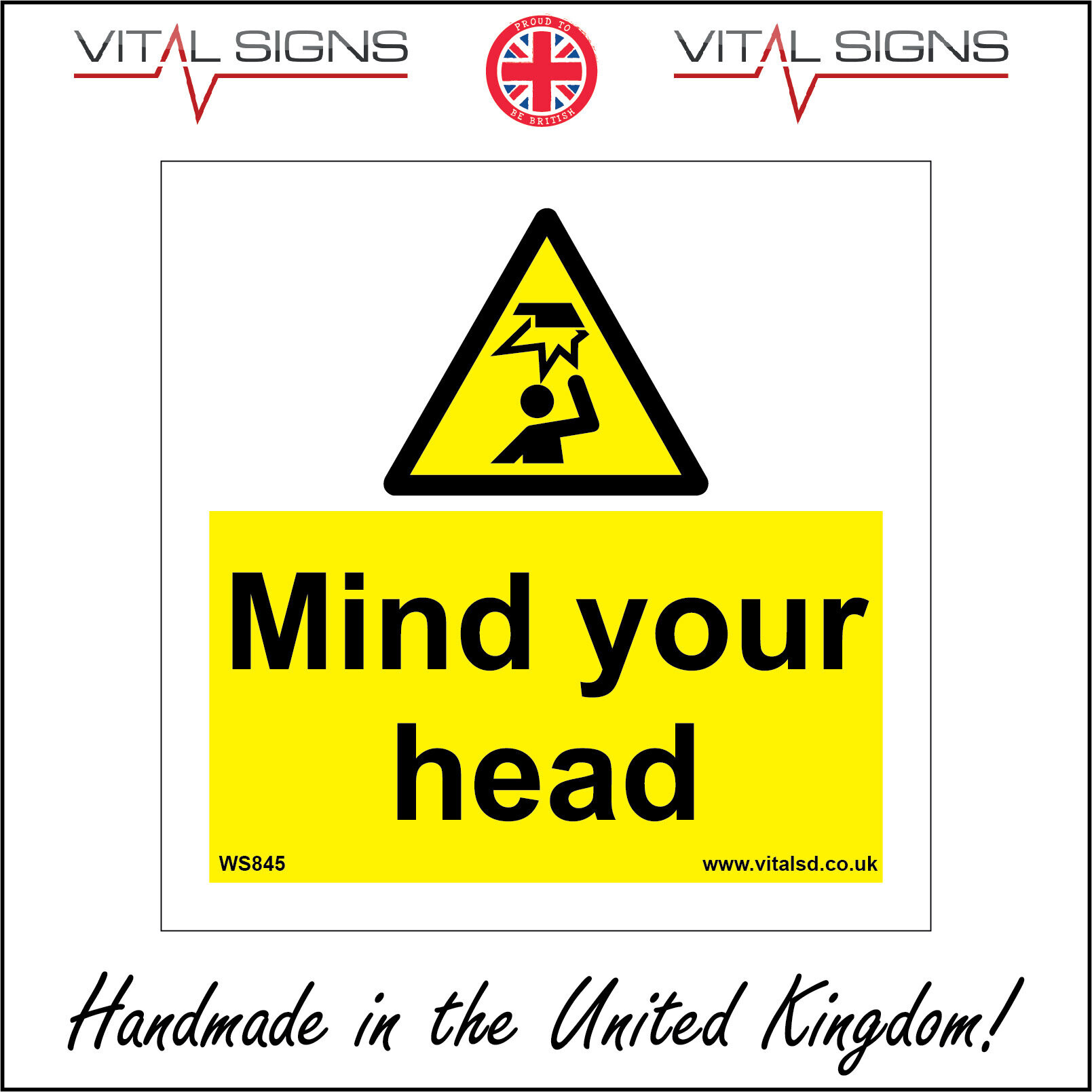 (250 x 250mm - 10 x 10, 1mm Pvc Foamex) MIND YOUR HEAD SIGN WS845 ...