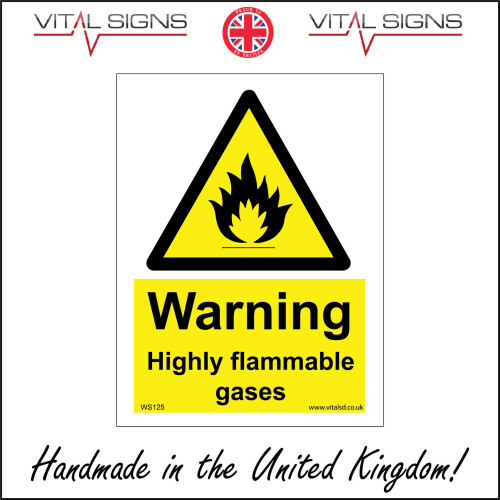 (150 x 200mm - 6 x 8, Sticker / Sav - White Background) WS125 Highly Flammable Gases SIGN flame ...