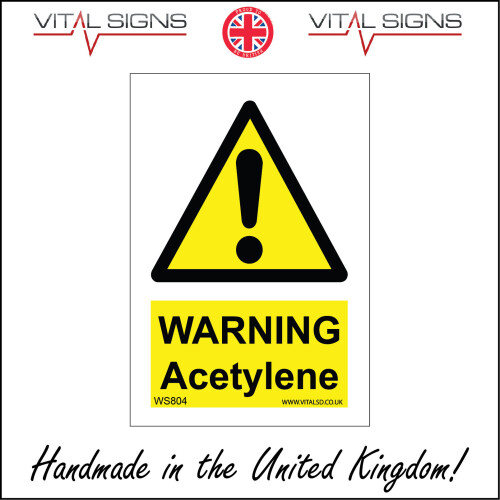(150 x 200mm - 6 x 8, 1mm Pvc Foamex) WARNING ACETYLENE SIGN WS804 ...