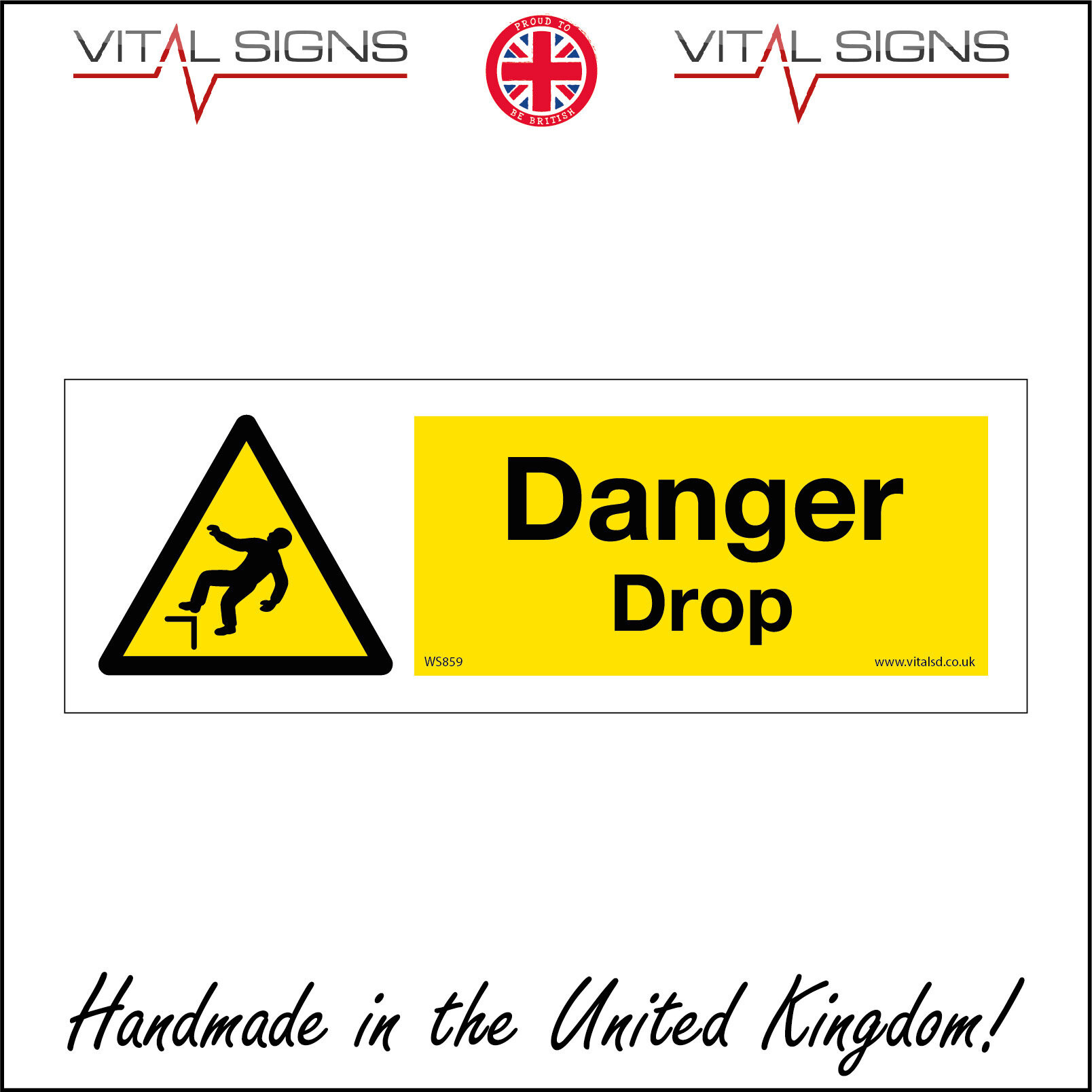 (300 x 100mm - 12 x 4, Sticker / Sav - White Background) DANGER DROP ...