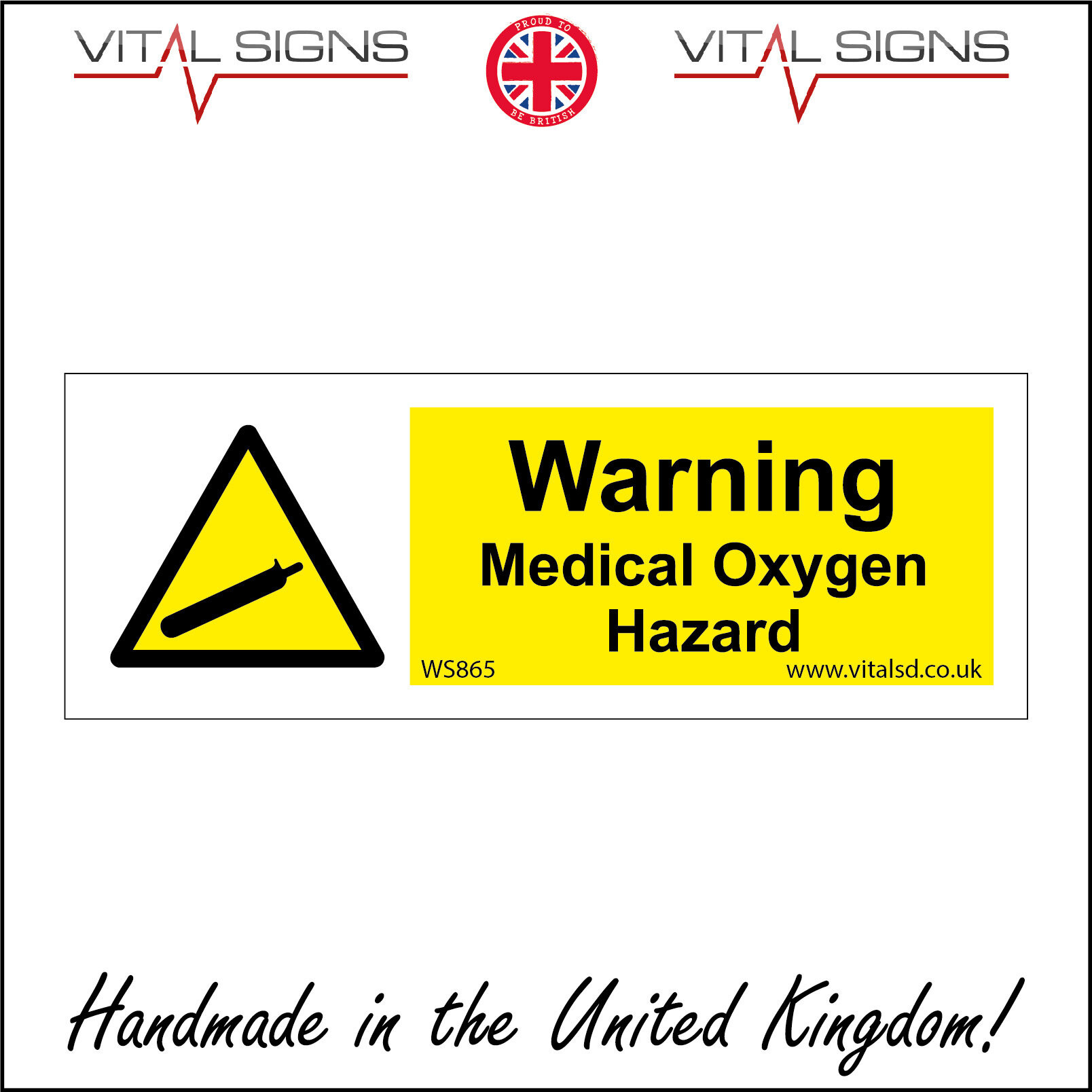 (150 x 50mm - 6 x 2, Magnetic - Vehicle Grade) WARNING MEDICAL OXYGEN ...