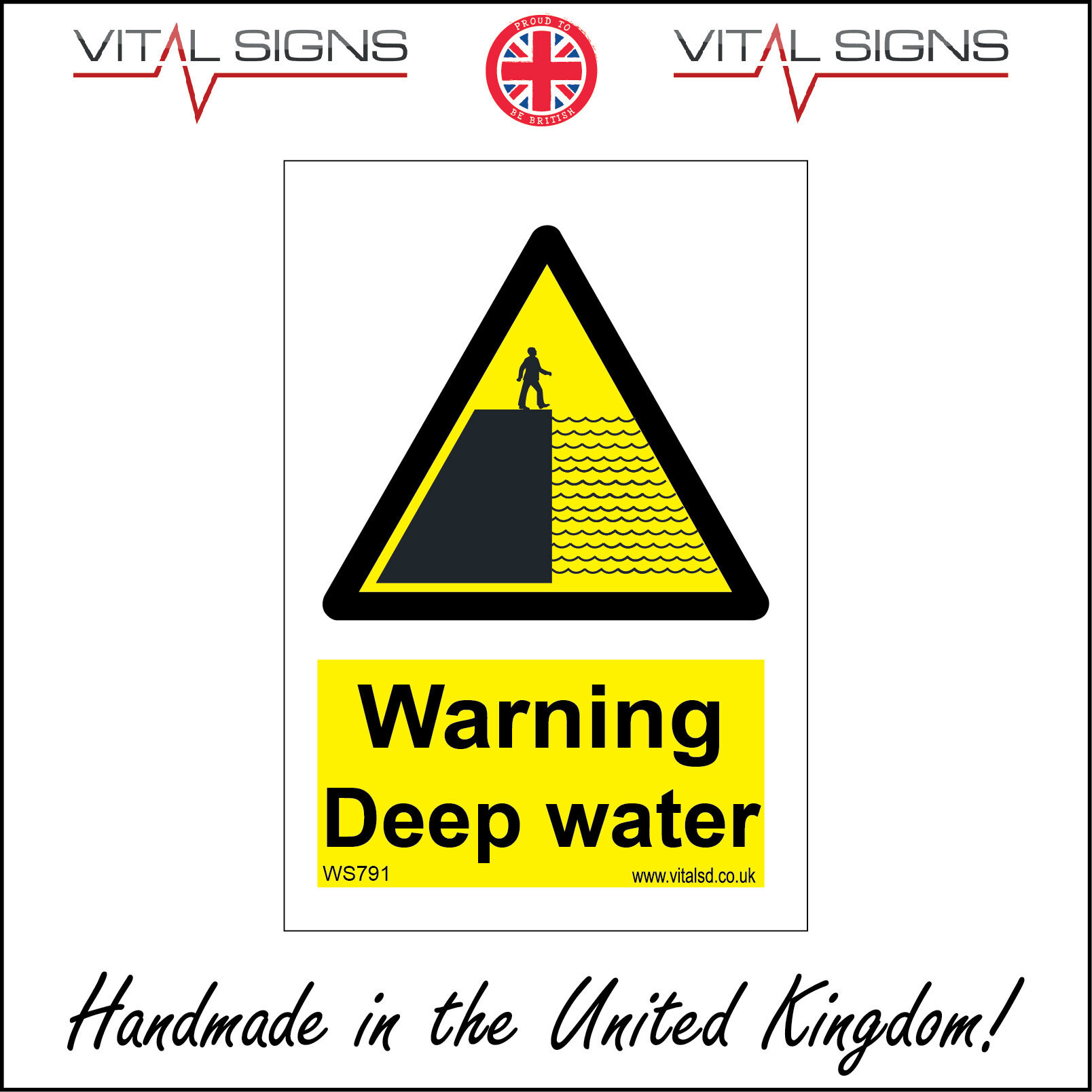 (150 x 200mm - 6 x 8, 1mm Pvc Foamex) WARNING DEEP WATER SIGN WS791 ...