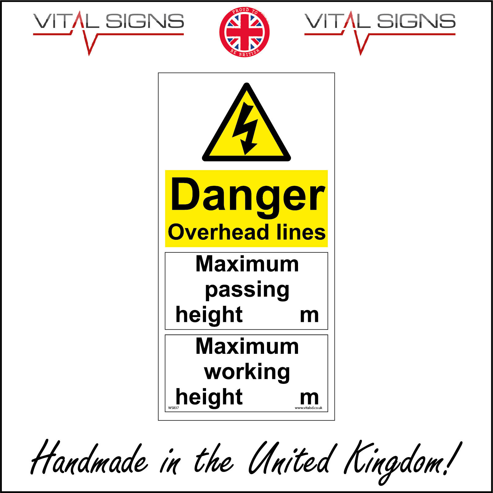 (100 x 200mm - 4 x 8, Dibond / Composite Aluminium) DANGER OVERHEAD ...