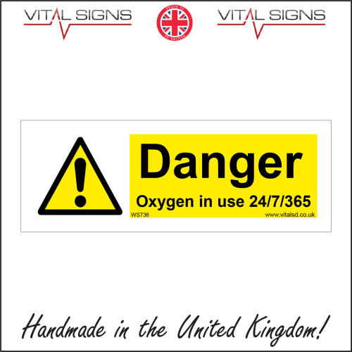 (600 x 200mm - 24 x 8, Sticker / Sav - White Background) DANGER OXYGEN ...