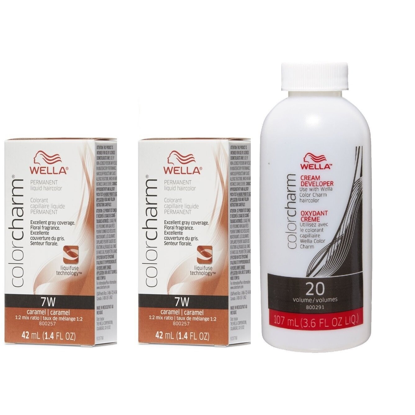 (7W + 7W+Developer (Vol. 20) 3.6oz) 7W Caramel Wella Color Charm ...
