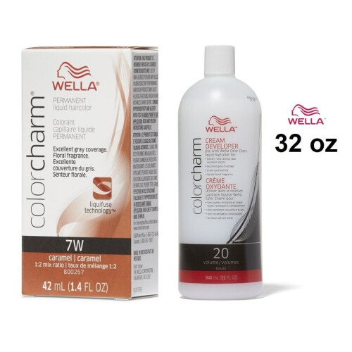 (7W + Developer (Vol. 20) 32oz ) 7W Caramel Wella Color Charm Permanent ...