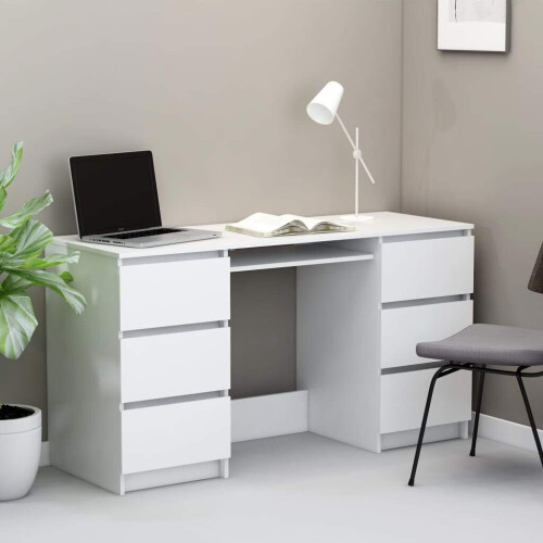 vidaXL Writing Desk White Engineered Wood Computer Table Laptop ...