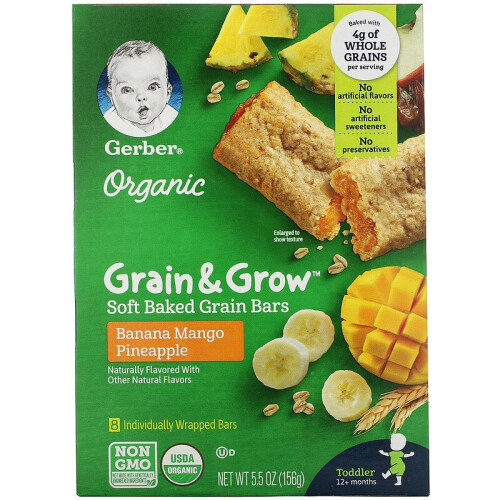 Gerber, 8 Soft Baked Grain Bars, 12+ Months, Banana Mango Pineapple on ...