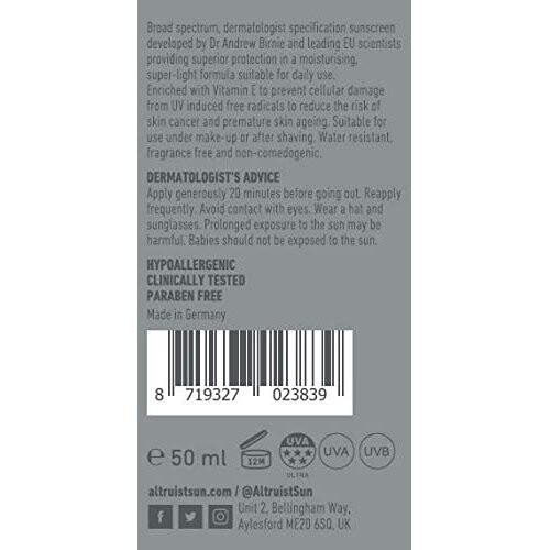 ALTRUIST Dermatologist Sunscreen Fluid SPF 50 5* UVA antioxidant face ...