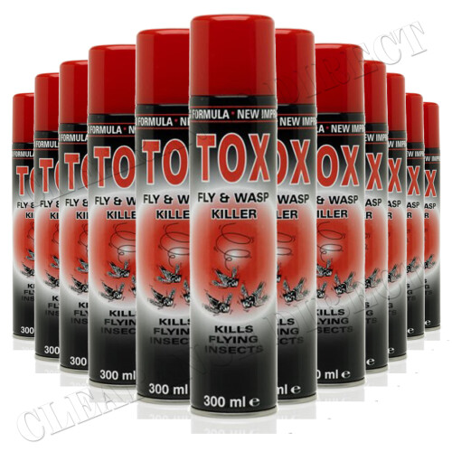 12 x TOX FLY & WASP KILLER INSECTICIDE FAST ACTING AEROSOL SPRAY 300ml ...