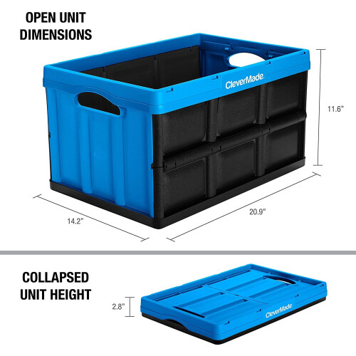 CLEVERMADE COLLAPSIBLE CRATE 46 L - SPACE SAVING STORAGE FOLDING BOX ...