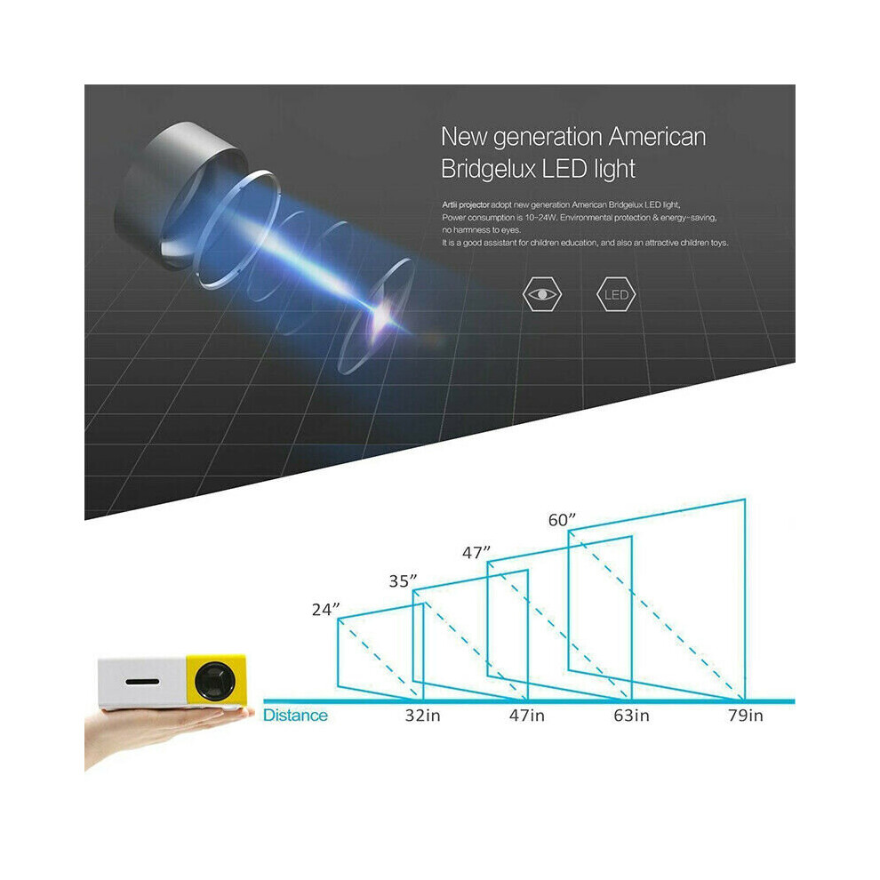 Portable Yellow Mini YG300 1080P Home Theater LED Projector on OnBuy