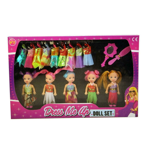 Kids Dress Me Up Doll Set - 5 miniature Dolls outfits & BRUSH SET Girls ...