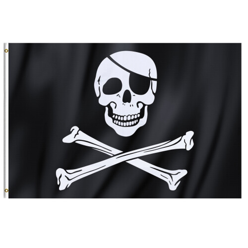 Large Black Pirate Flag Jolly Roger Skull and Bones 90x150cm with Rings ...