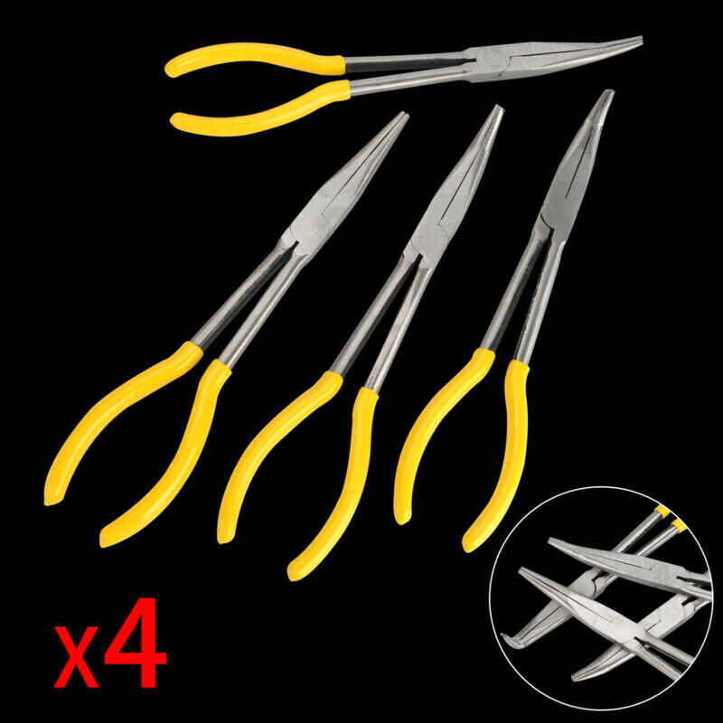 4PCS Extra Long Nose Pliers Straight 45&90 Degrees Bent Tip Hand Tool ...